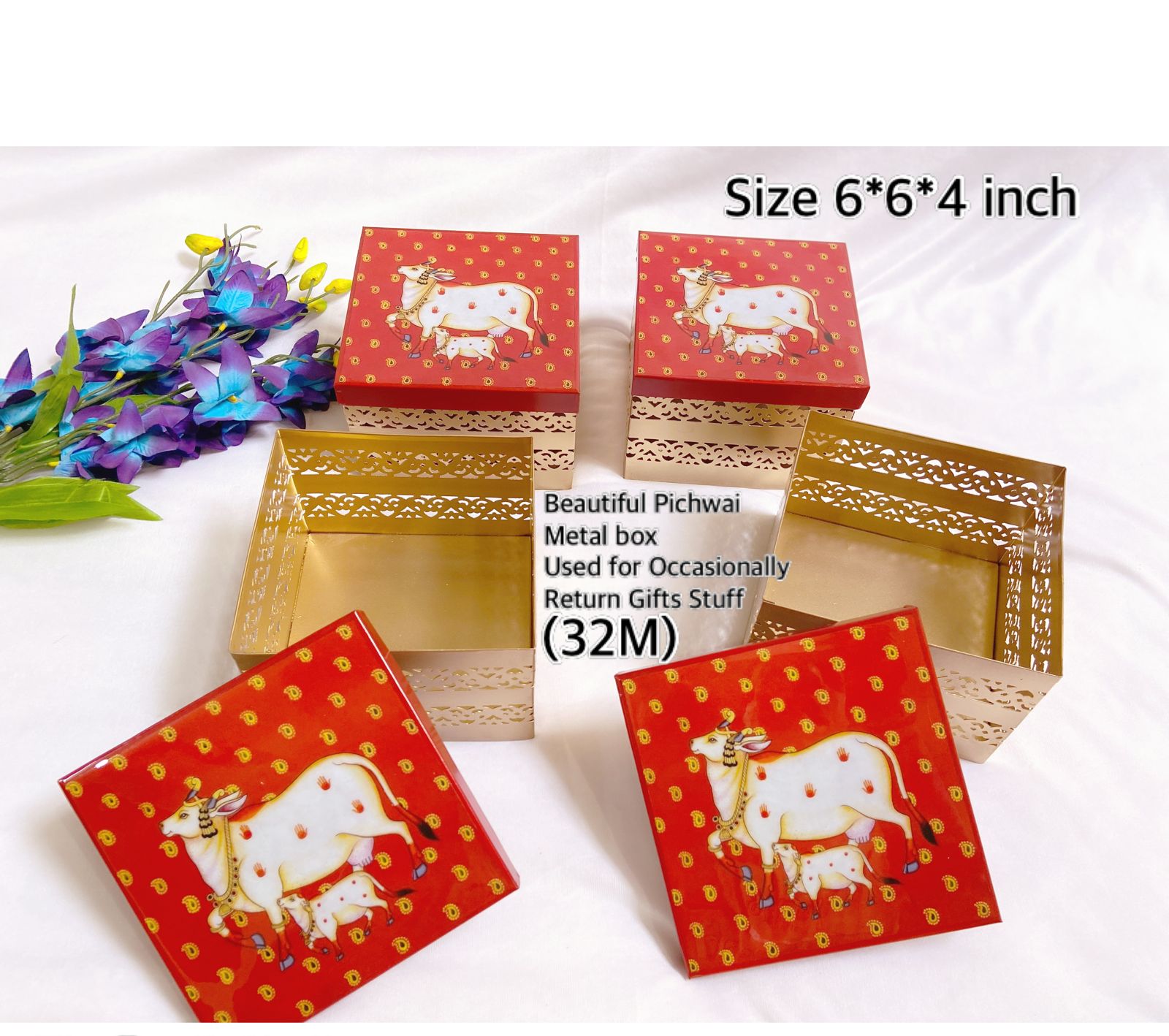 Pichwai Metal Box Square - Prashaa Gifts